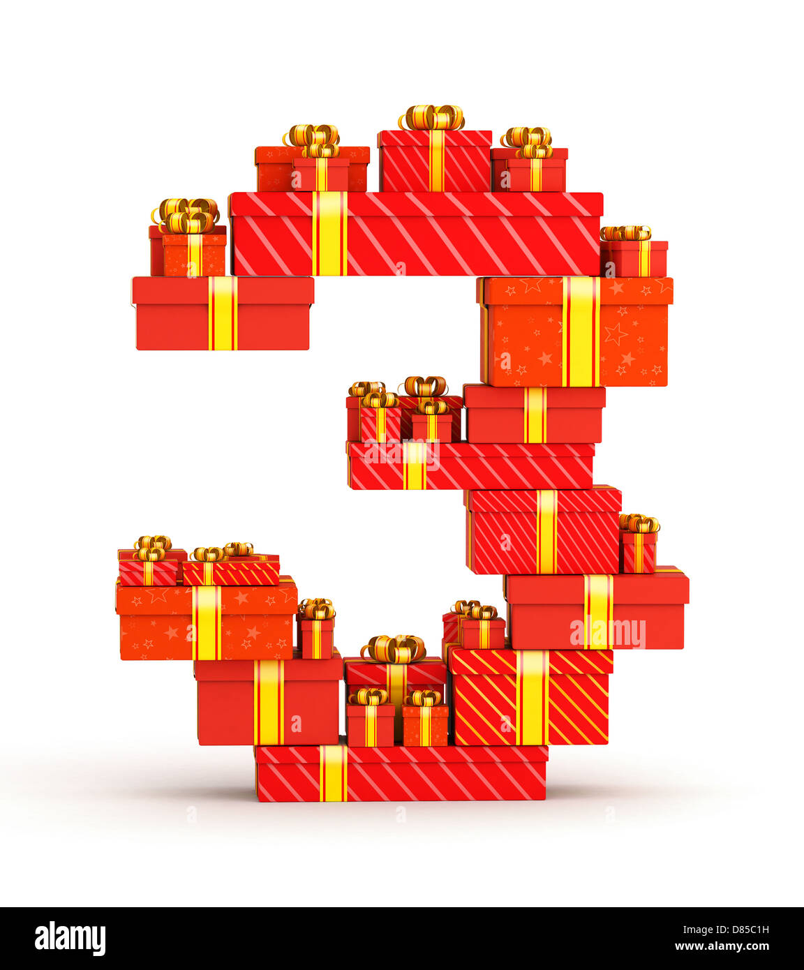 Numbers from gift boxes decorated with yellow ribbons Stock Photo - Alamy