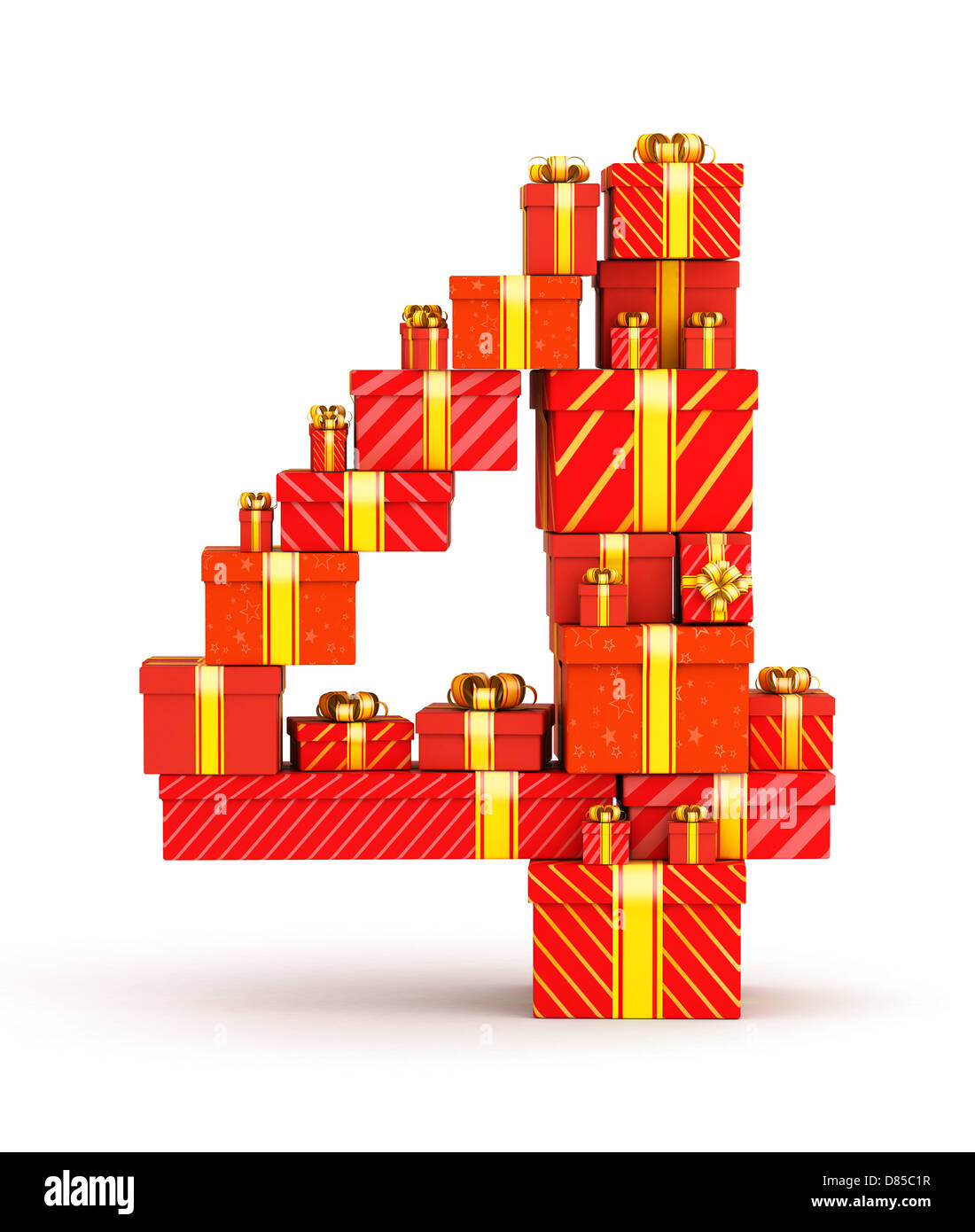 Numbers from gift boxes decorated with yellow ribbons Stock Photo - Alamy