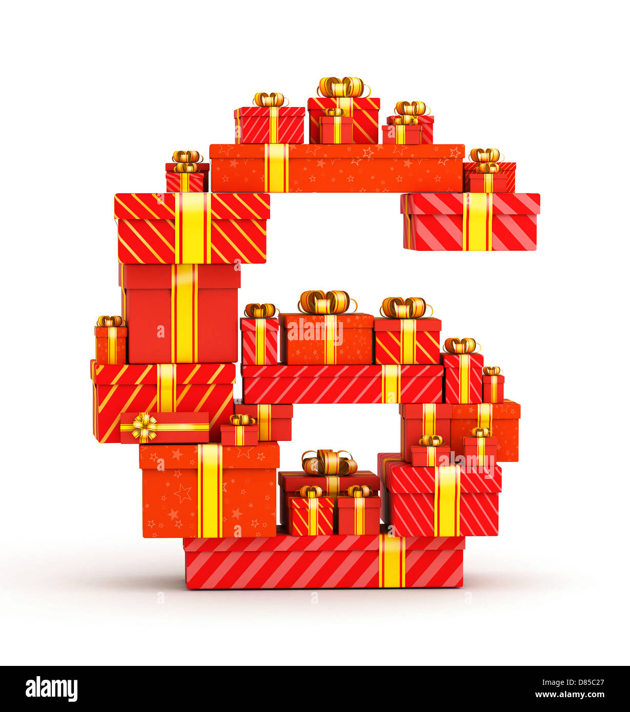 Numbers from gift boxes decorated with yellow ribbons Stock Photo - Alamy