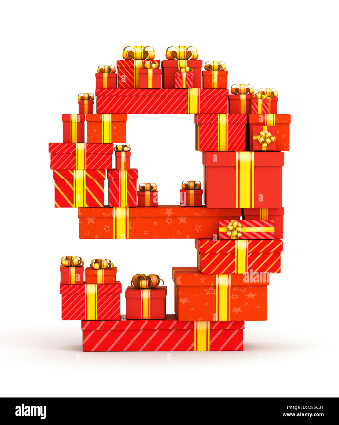 Numbers from gift boxes decorated with yellow ribbons Stock Photo - Alamy