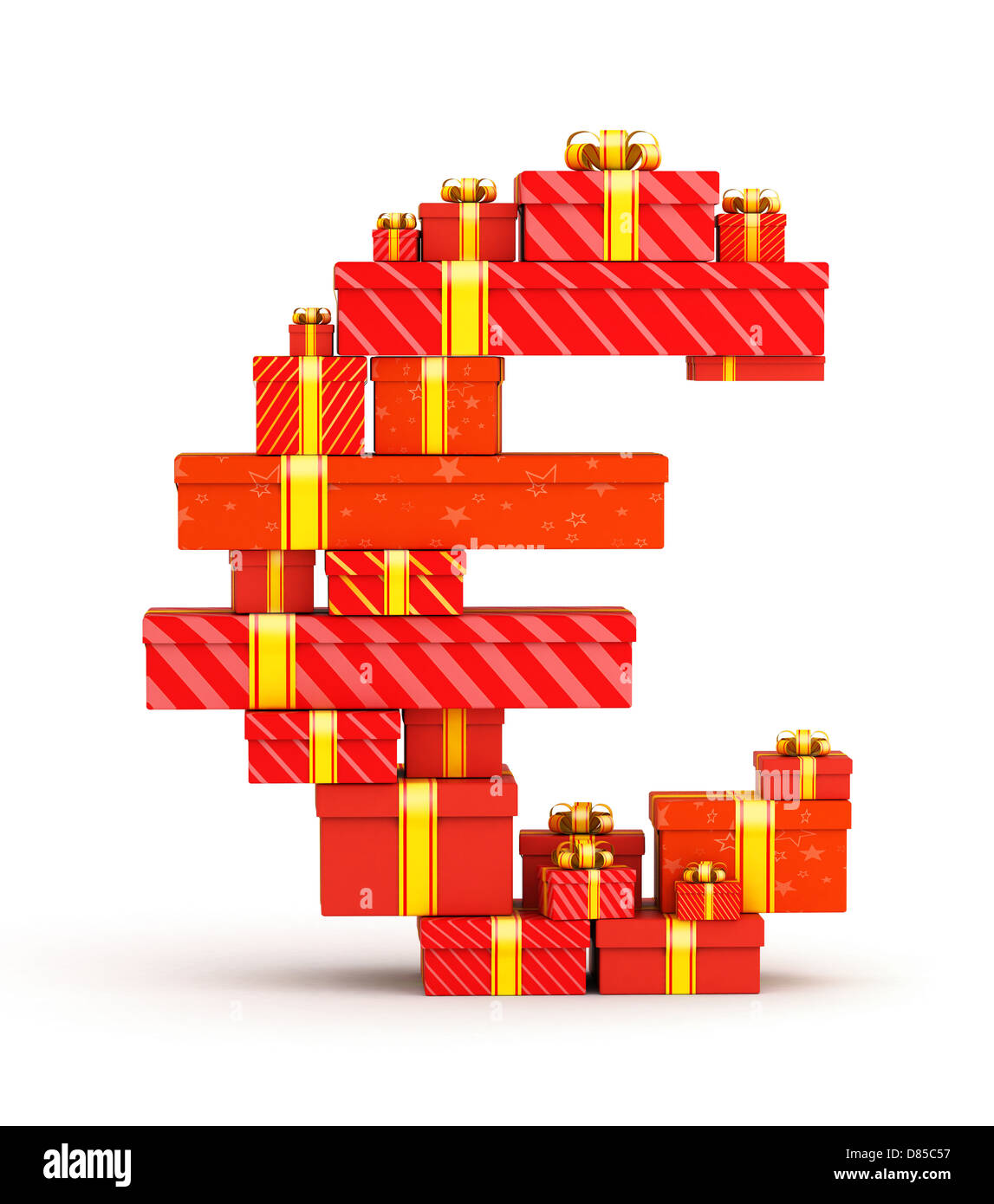 Euro sign from gift boxes decorated with yellow ribbons Stock Photo - Alamy