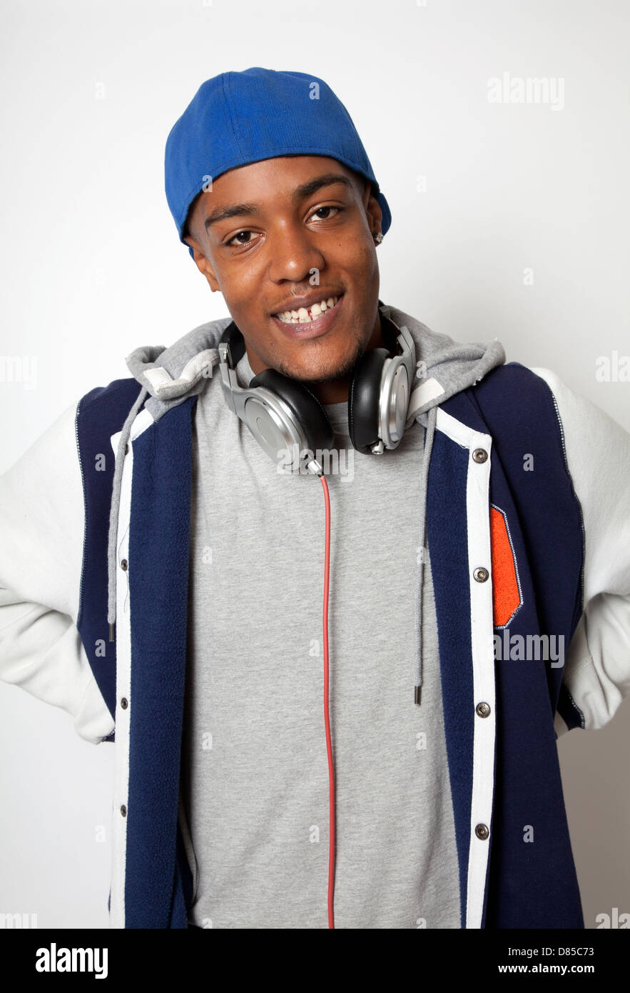Black Male with Headphones Stock Photo - Alamy