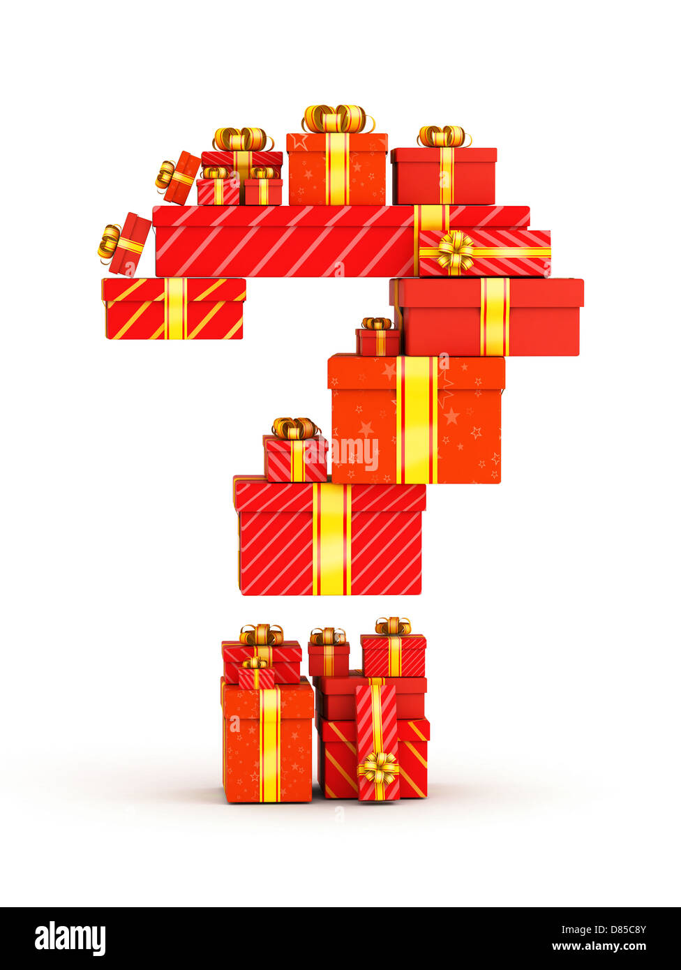 Question mark from gift boxes decorated with yellow ribbons Stock Photo ...