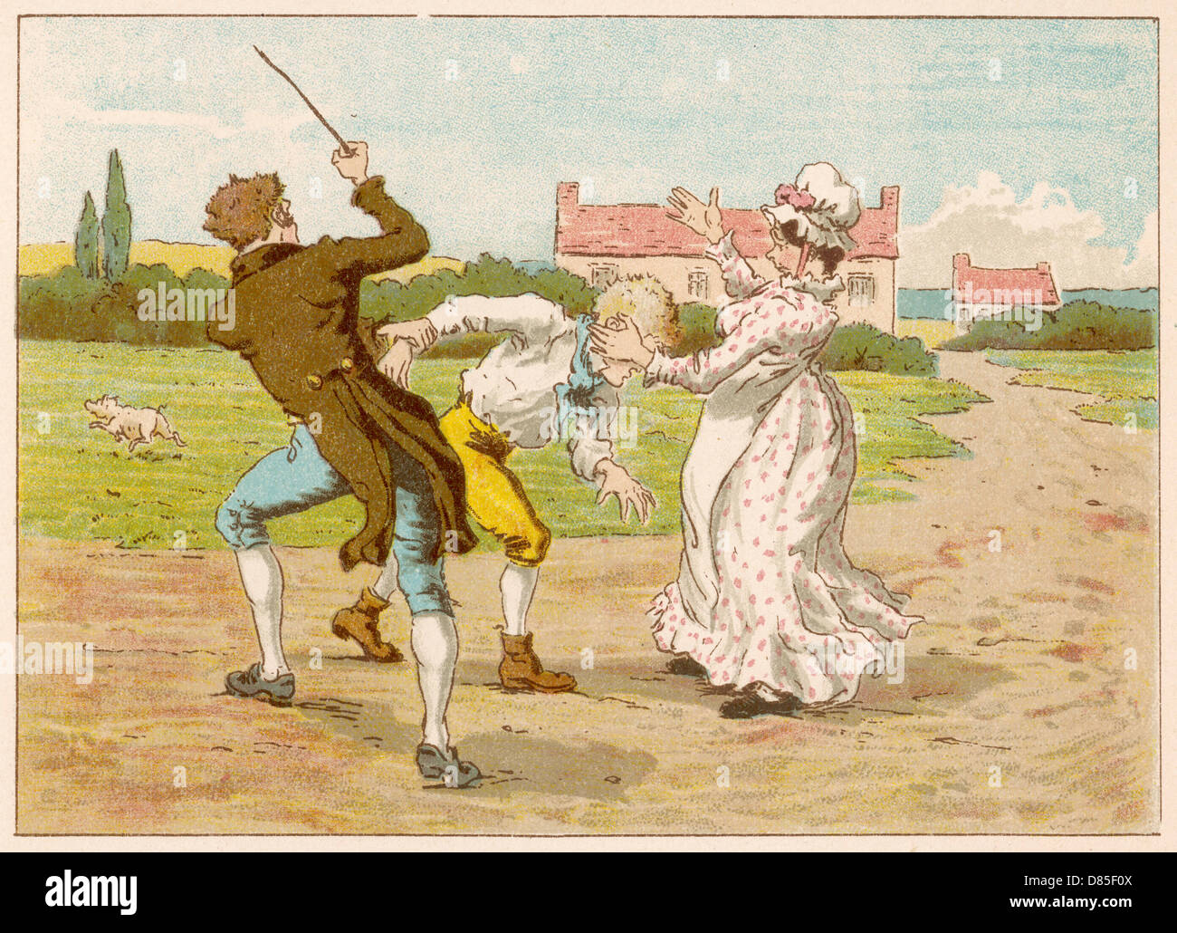 Tom the Piper's Son beaten for stealing pig Stock Photo - Alamy