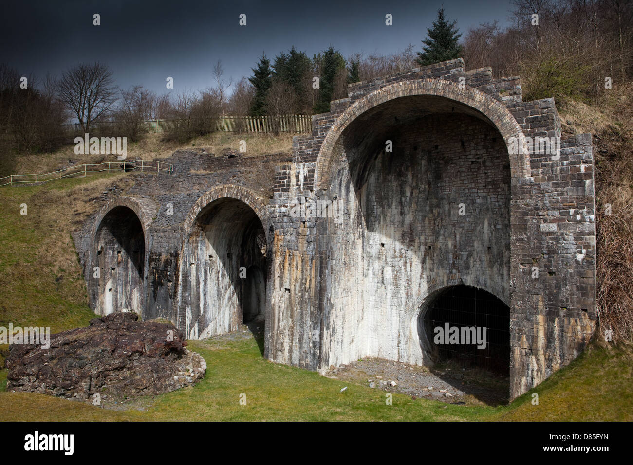 Furnace remains at Sirhowy Ironworks site, Tredegar, Wales, United ...