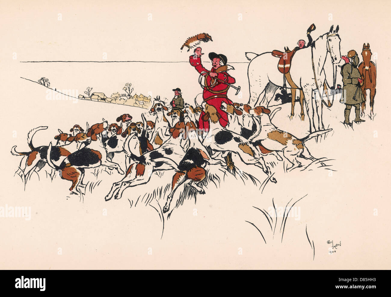 Foxhunting scene, gathering for the kill Stock Photo - Alamy