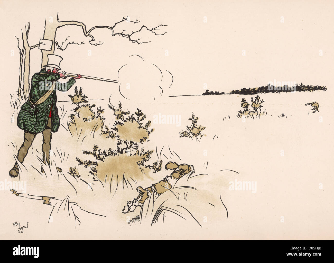 Man shooting a hare Stock Photo - Alamy