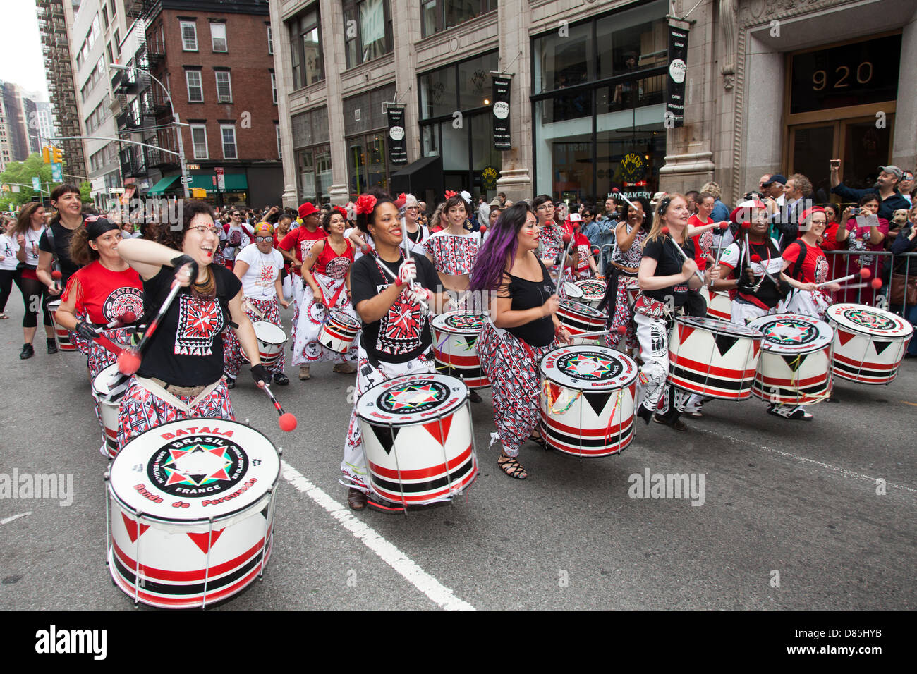 New York, USA. 18th May, 2013. Members of BatalaNYC-AfroBrazilian Samba ...
