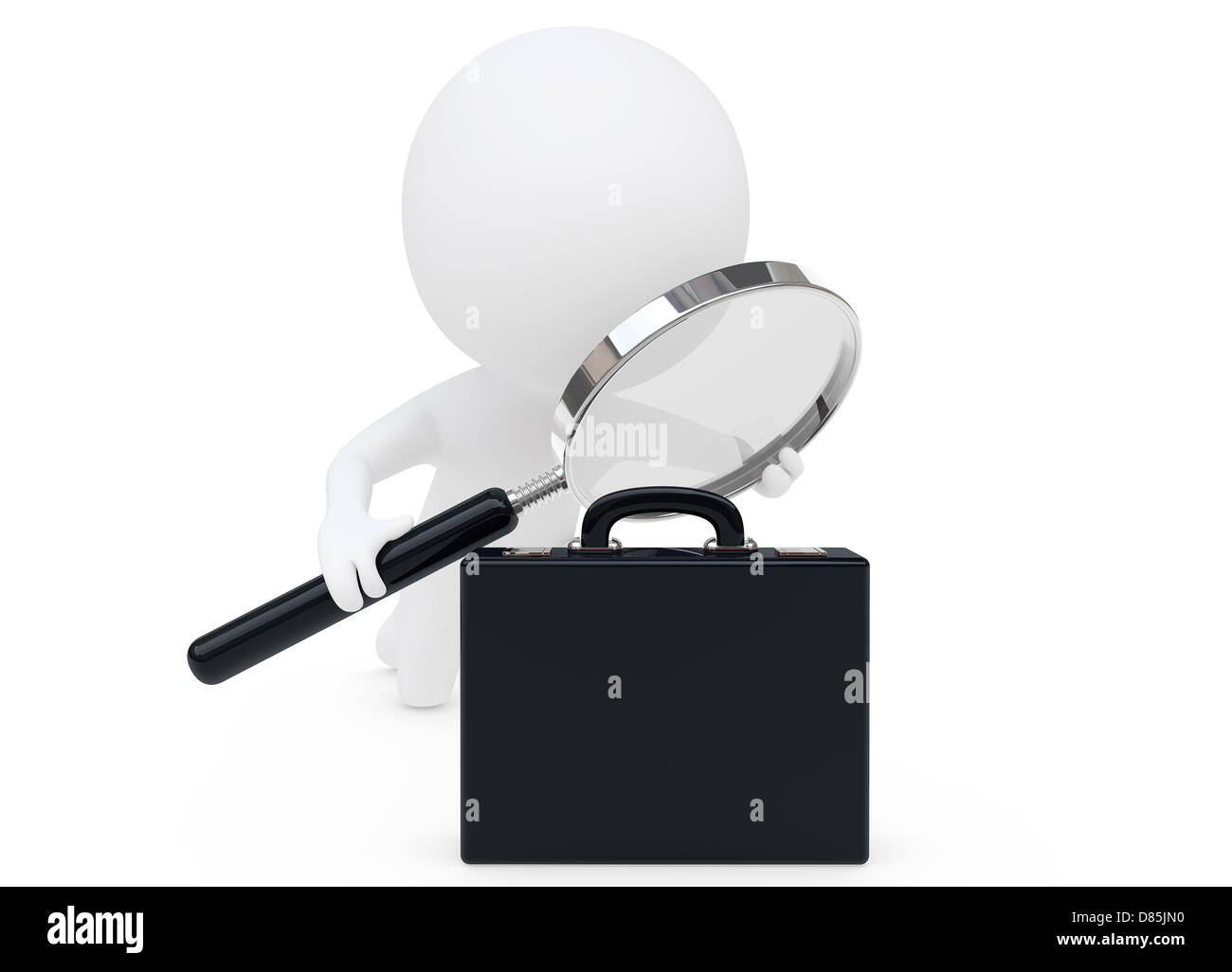 3d humanoid character with a magnifier looks at an briefcase Stock ...