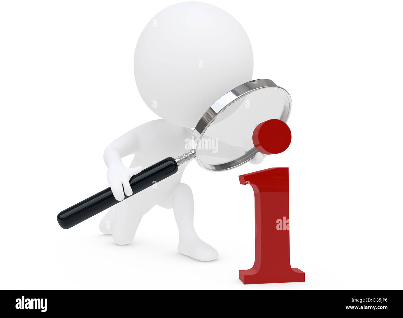 3d humanoid character with a magnifier looks at an info Stock Photo - Alamy