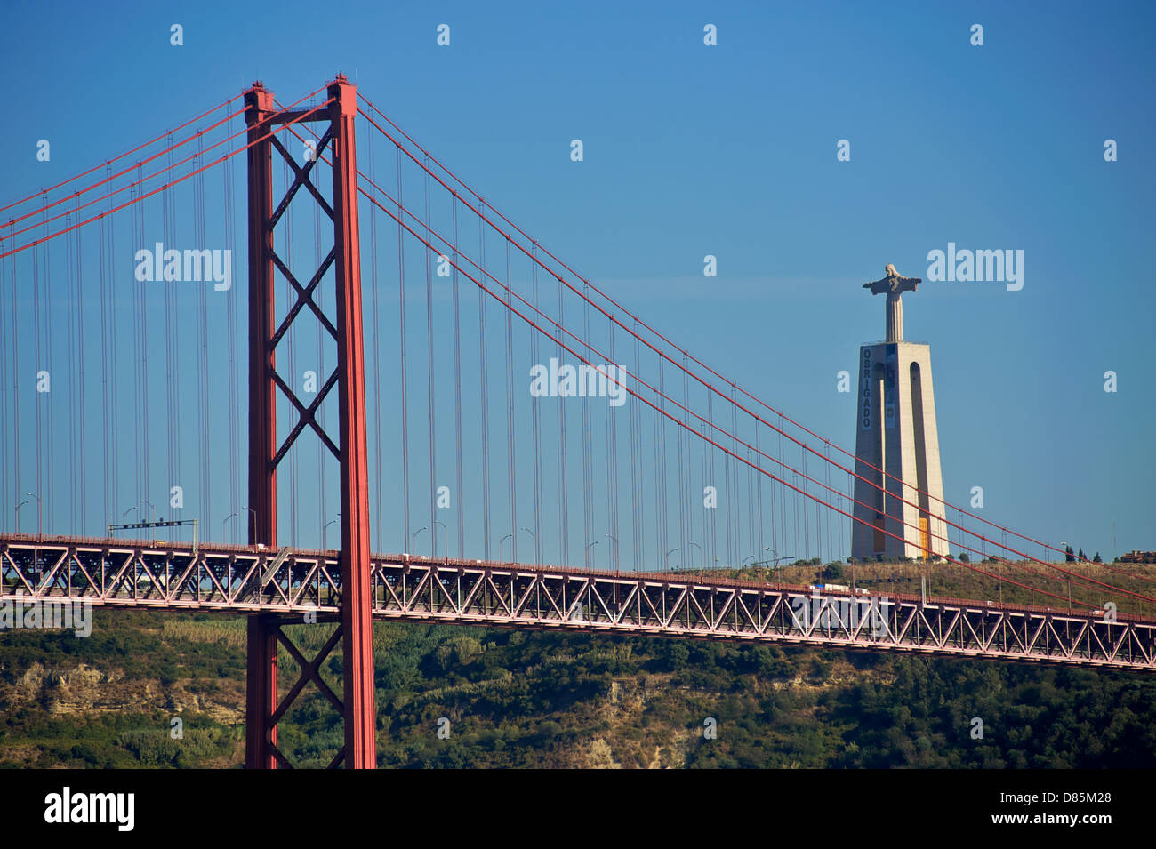 The Tagus River Bridge also know as the 25th April Bridge in Lisbon ...