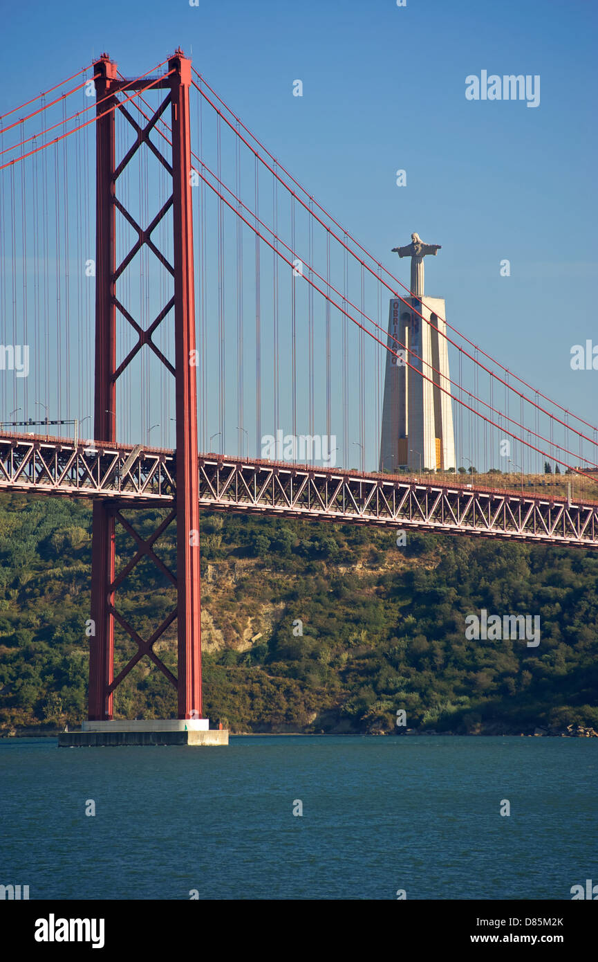 The Tagus River Bridge also know as the 25th April Bridge in Lisbon ...