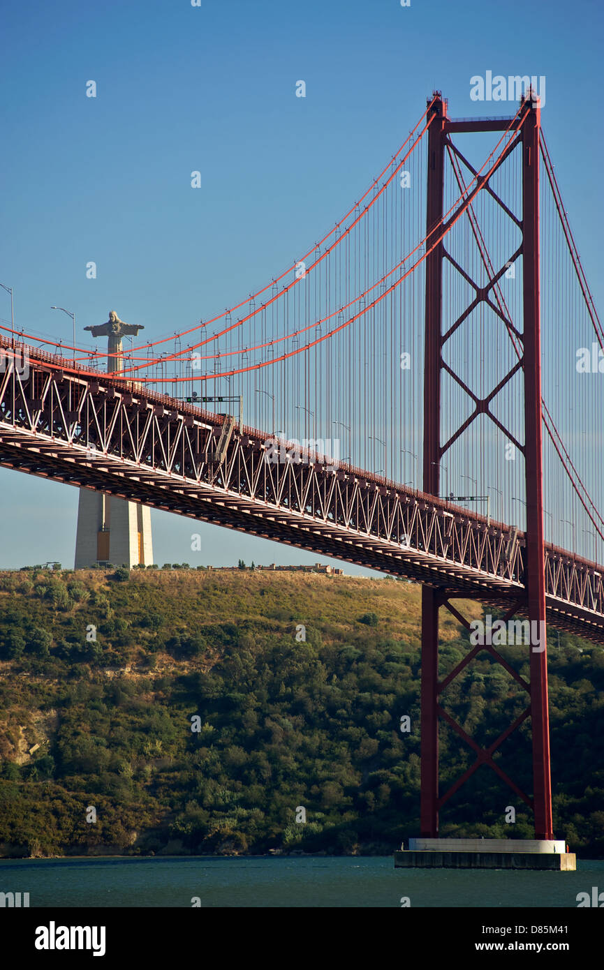 The Tagus River Bridge also know as the 25th April Bridge in Lisbon ...