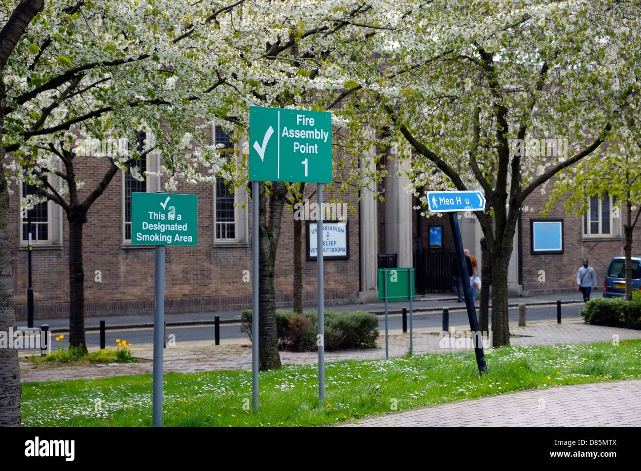 Fire Assembly Point and Designated Smoking Area Stock Photo - Alamy