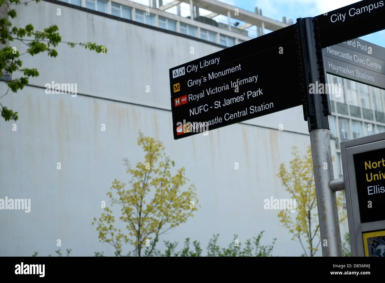 A signpost at Northumbria University Campus, central Newcastle Stock ...