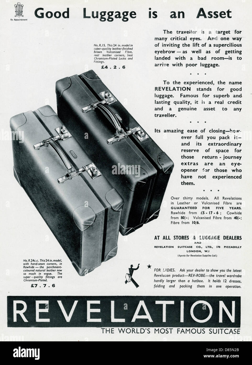 Advert fo Revelation suitcases 1937 Stock Photo - Alamy