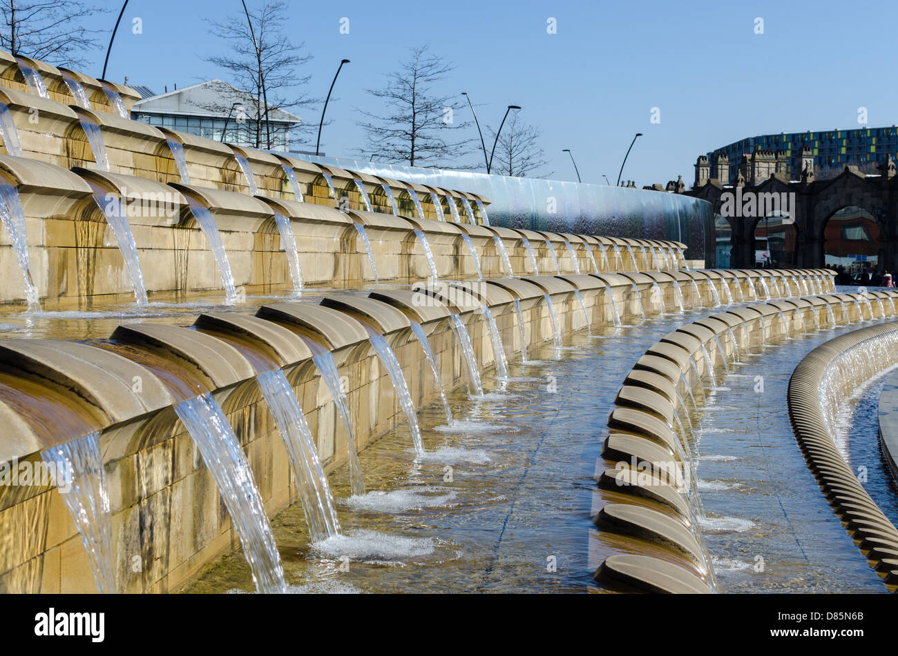 Water feature at Sheaf Square by Sheffield railway station Stock Photo ...