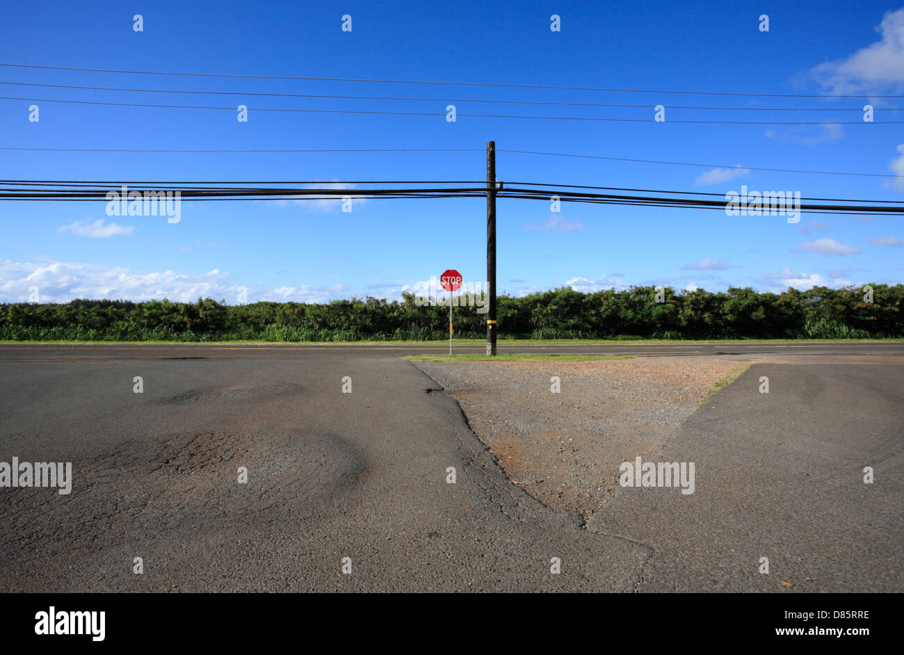 Red stop sign on a deserted road on the North Shore of Oahu, Hawaii ...