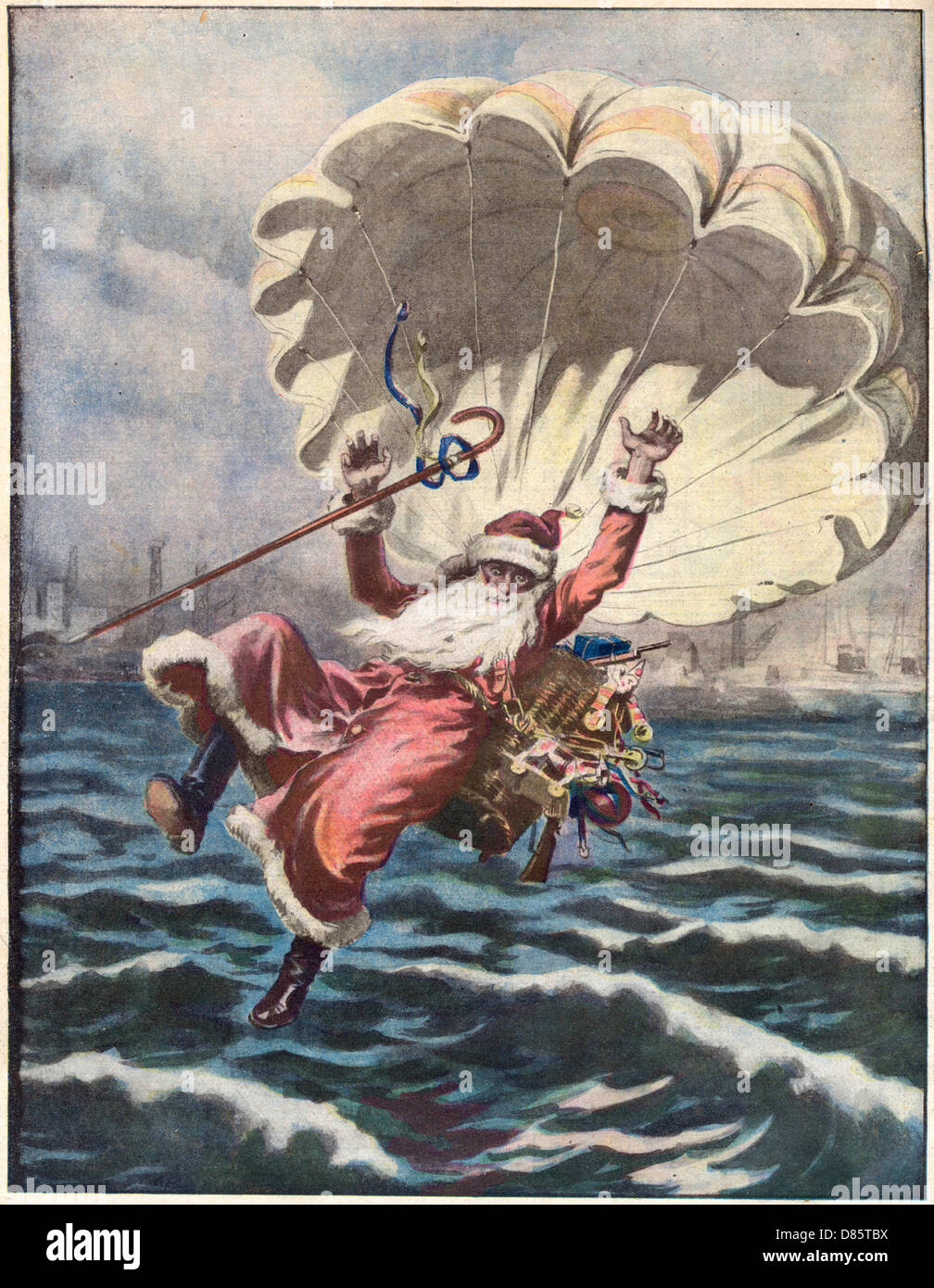 Father Christmas With A Parachute Stock Photo - Alamy