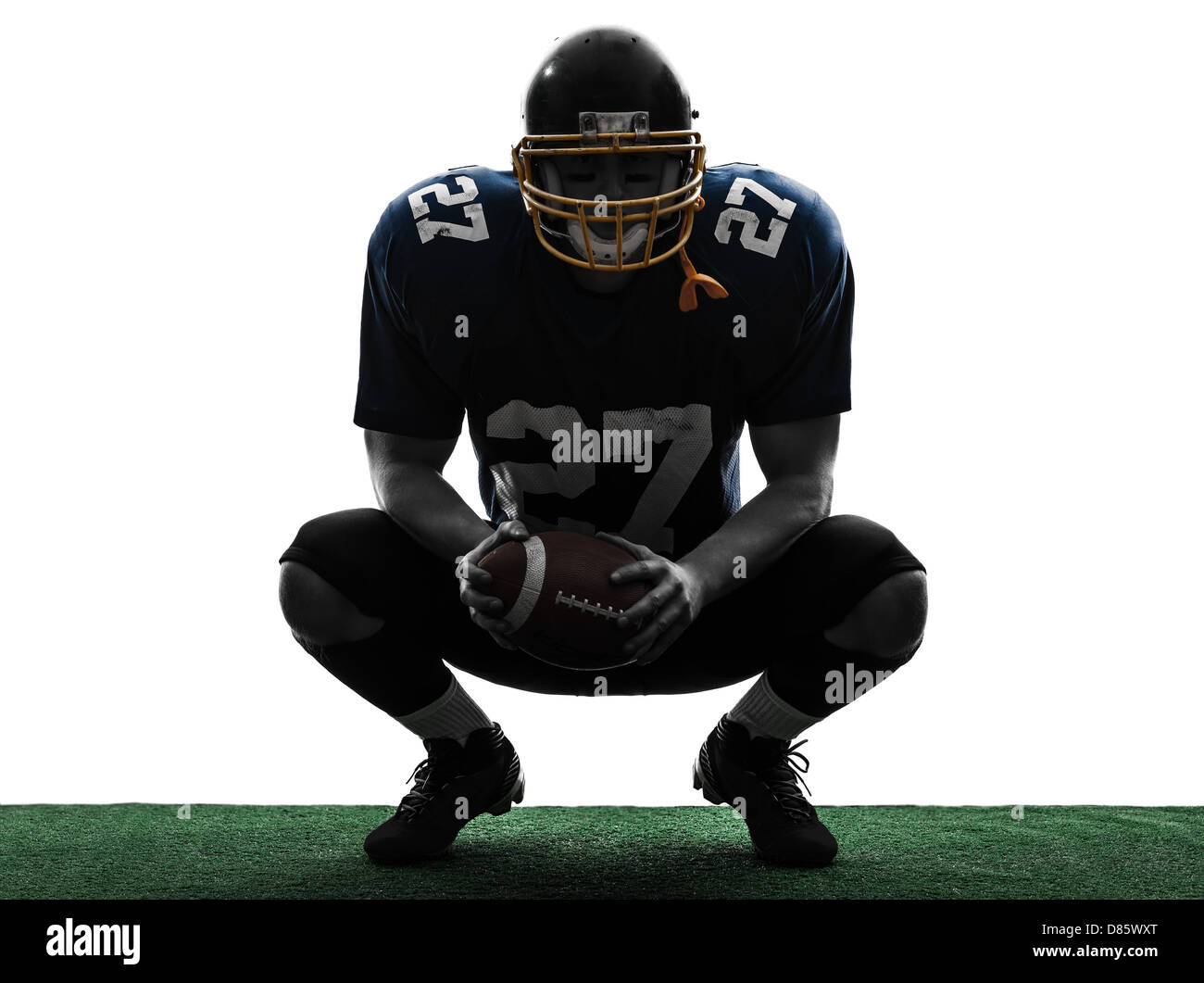 one american football player man in silhouette studio isolated on white ...