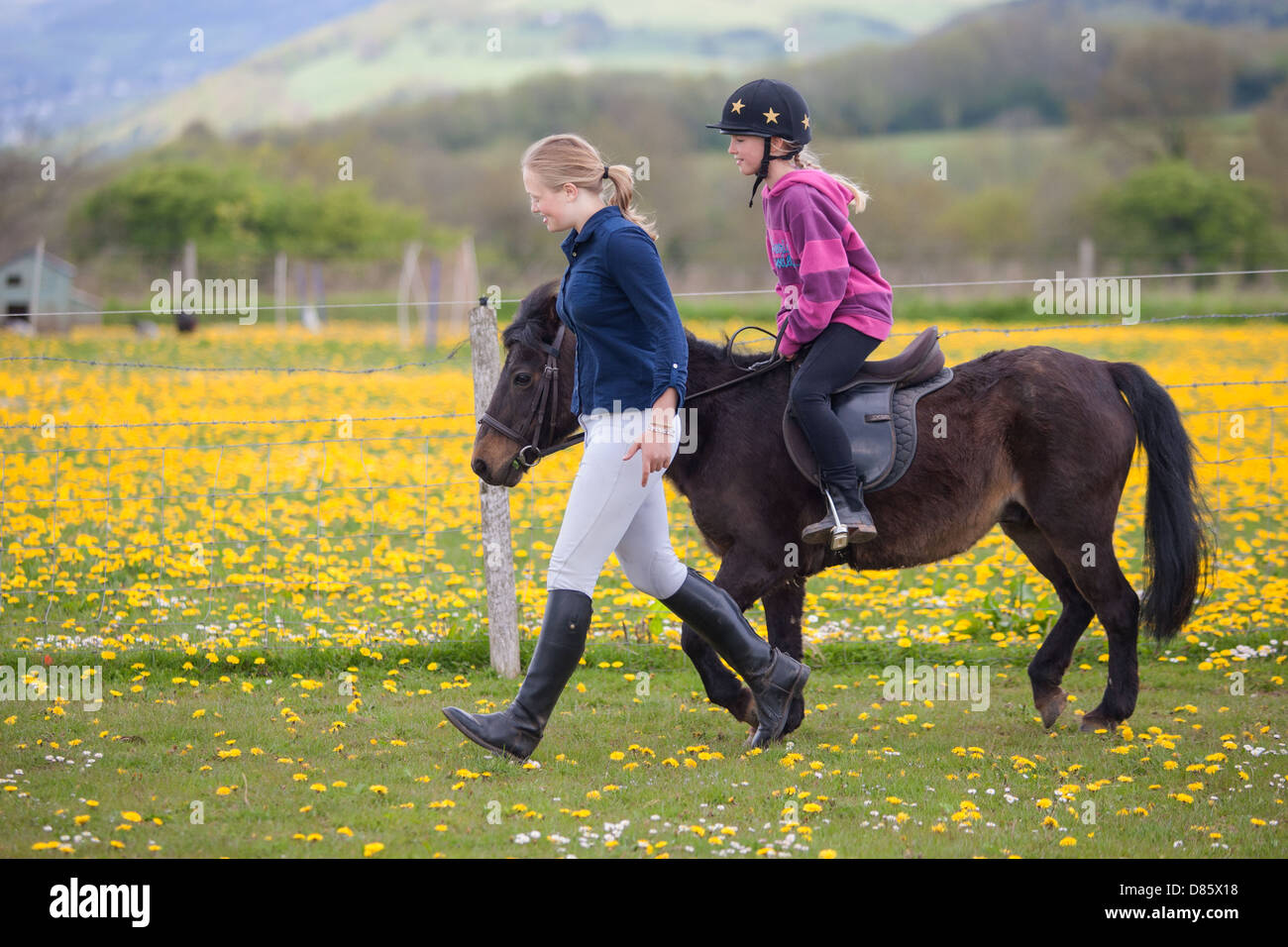 Kid having a pony riding lesson, at Hesteyri Horses, Forest of Dean ...