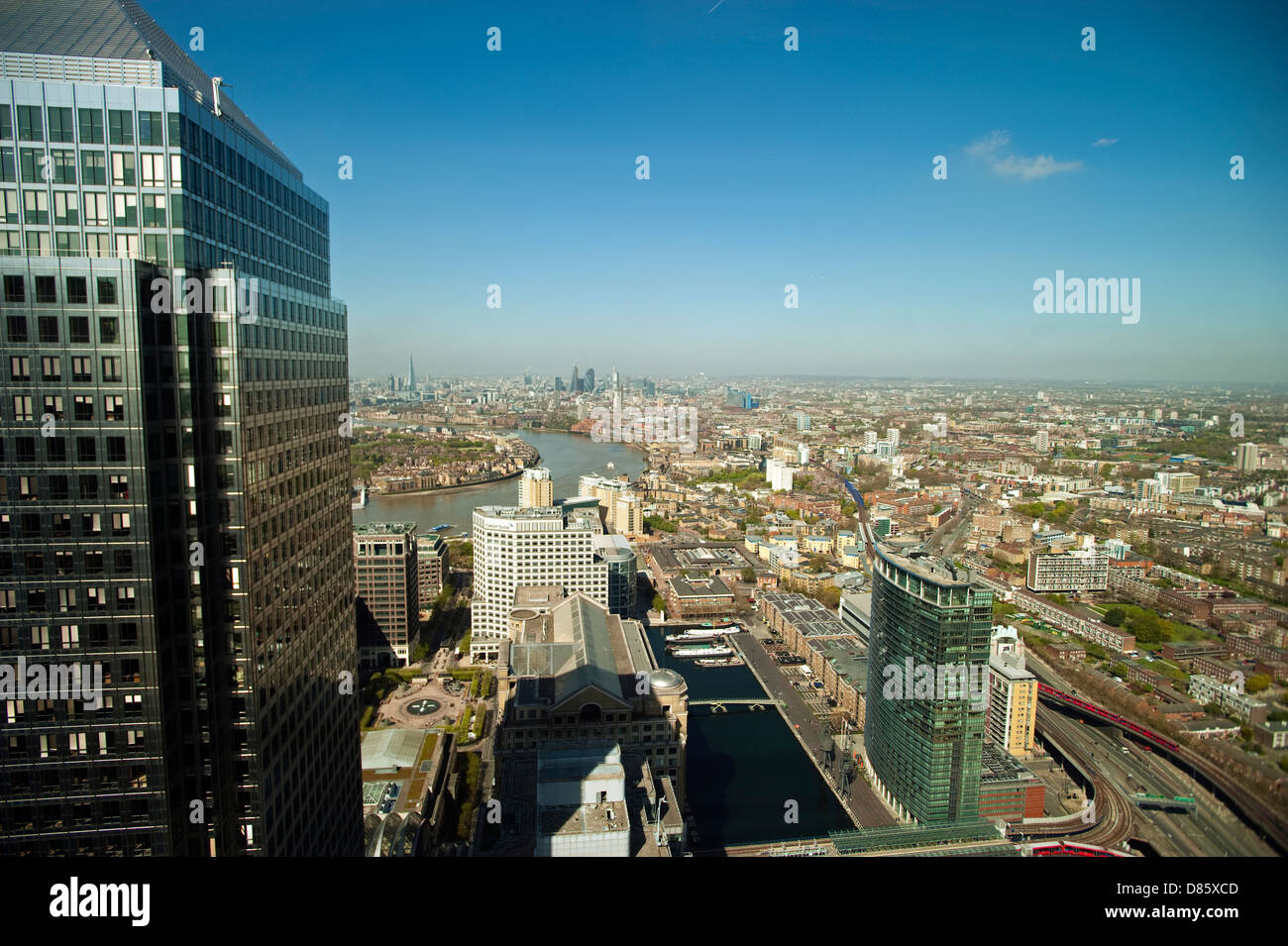 Aerial view of Canary Wharf from HSBC Building London England Stock ...