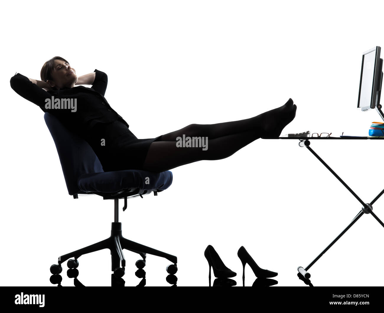 one business woman resting pause silhouette studio isolated on white ...