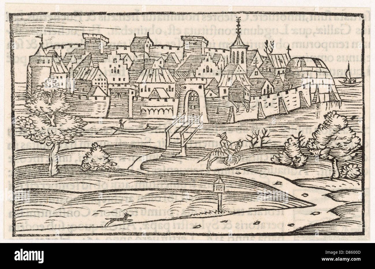 Medieval walled city with moat and drawbridge Stock Photo - Alamy