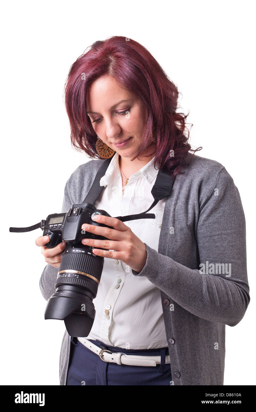 portrait of caucasian woman with camera Stock Photo - Alamy