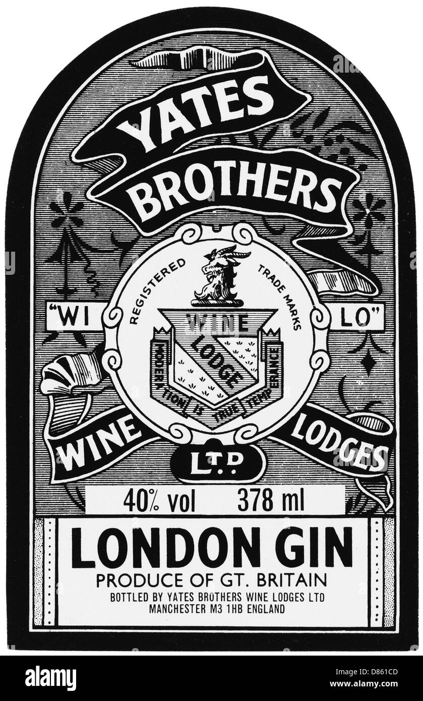 Yates Brothers London Gin Label Stock Photo - Alamy