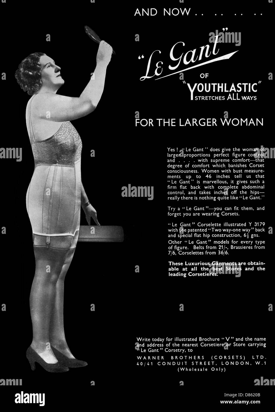 Advert for Le Gant corsets for the larger women 1936 Stock Photo - Alamy