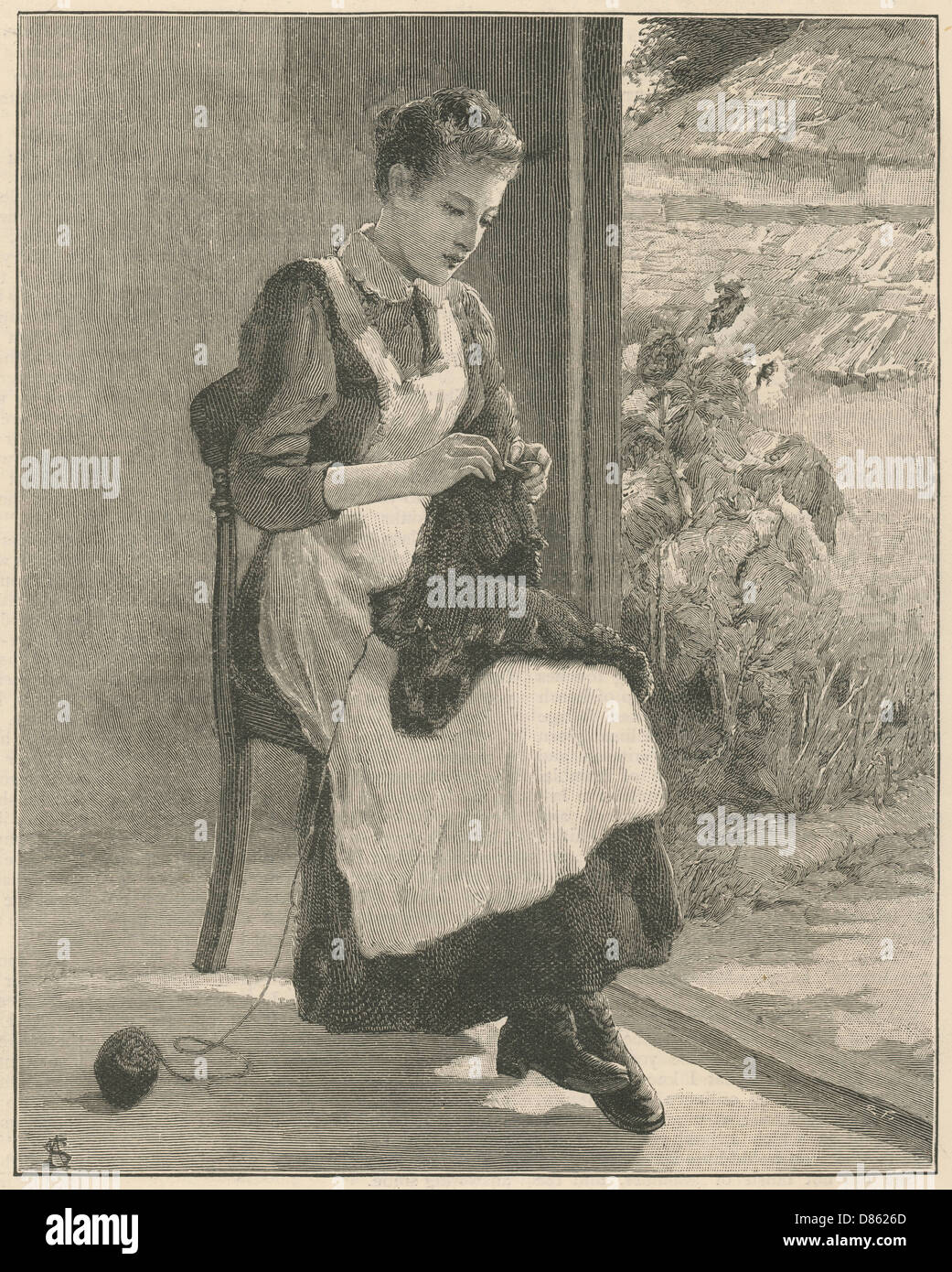 Seated knitting woman hi-res stock photography and images - Alamy
