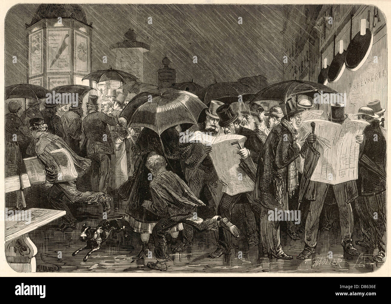 Reading the papers in the rain Stock Photo - Alamy