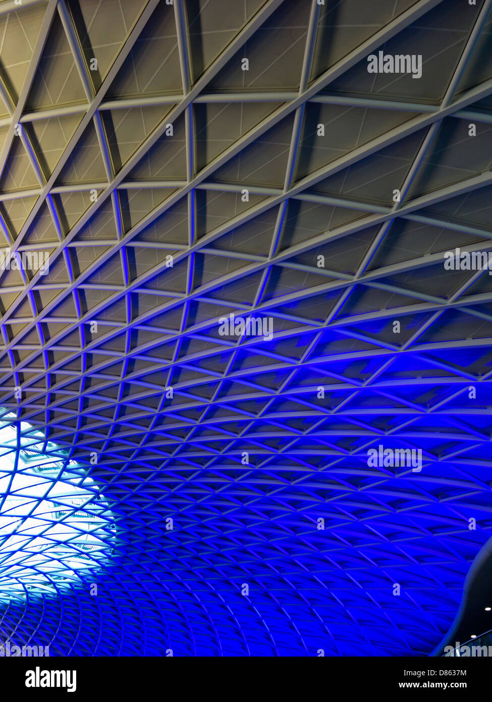 Detail of diagrid roof structure at King's Cross railway station London ...