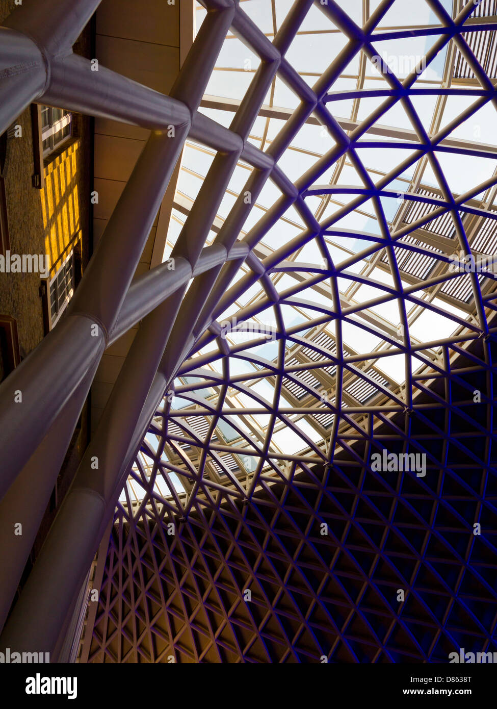 Detail of diagrid roof structure at King's Cross railway station London ...