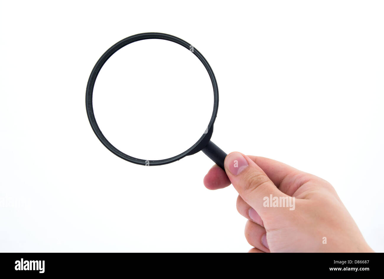 Hand holding magnifier isolated on white Stock Photo - Alamy