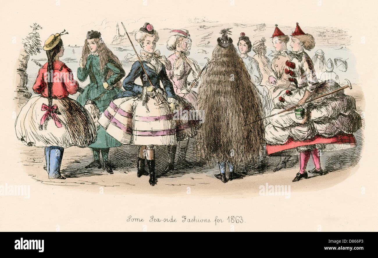 Sea side fashion 1863 - Leech Stock Photo - Alamy