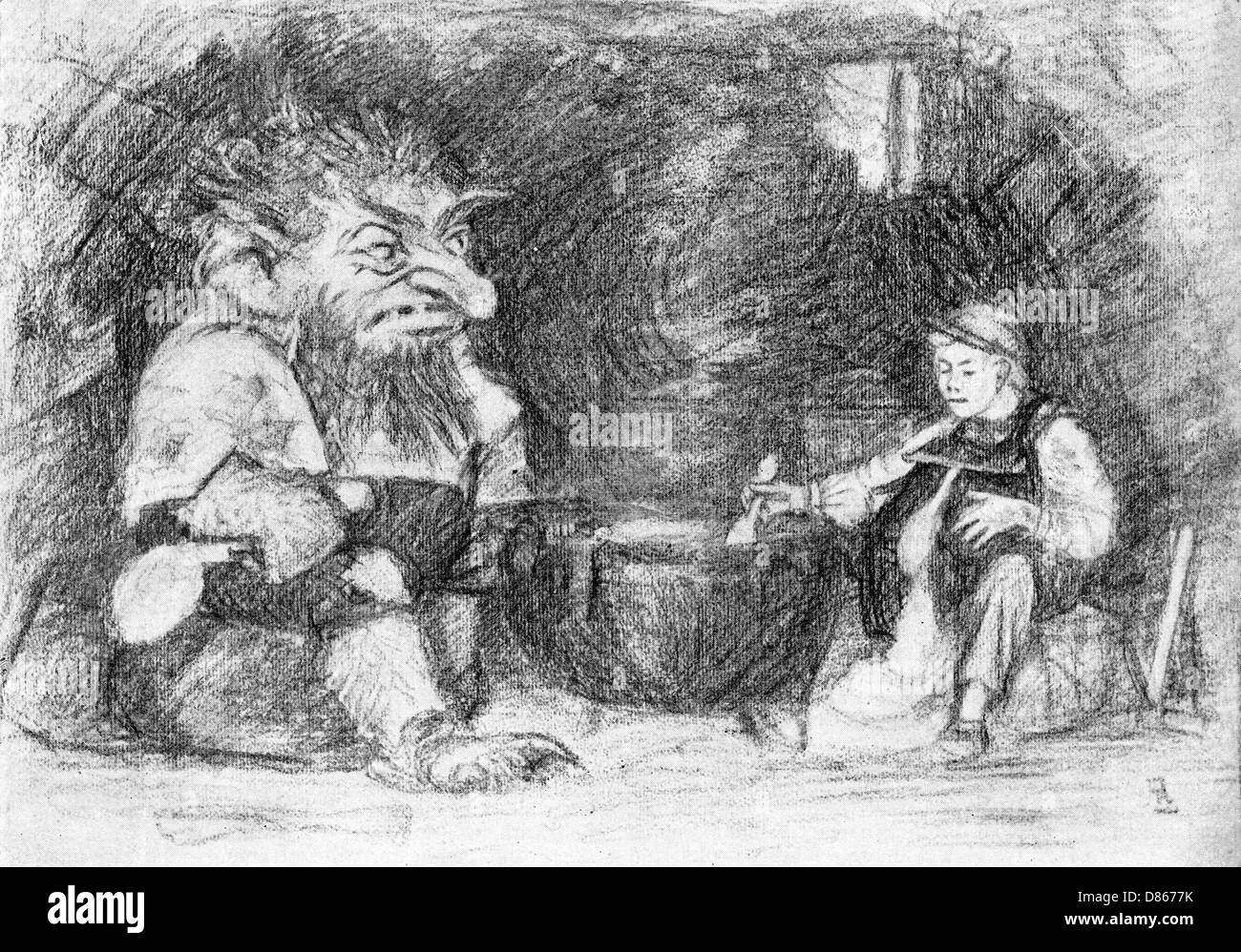 Peasant boy tricks a troll Stock Photo - Alamy