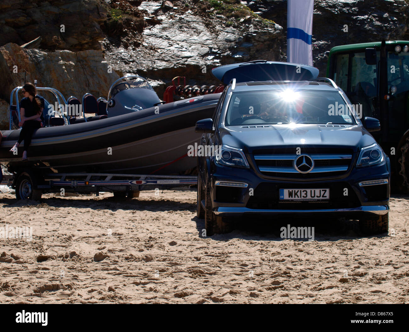 Mercedes-Benz car on the beach, Watergate Bay, Cornwall, UK 2013 Stock ...