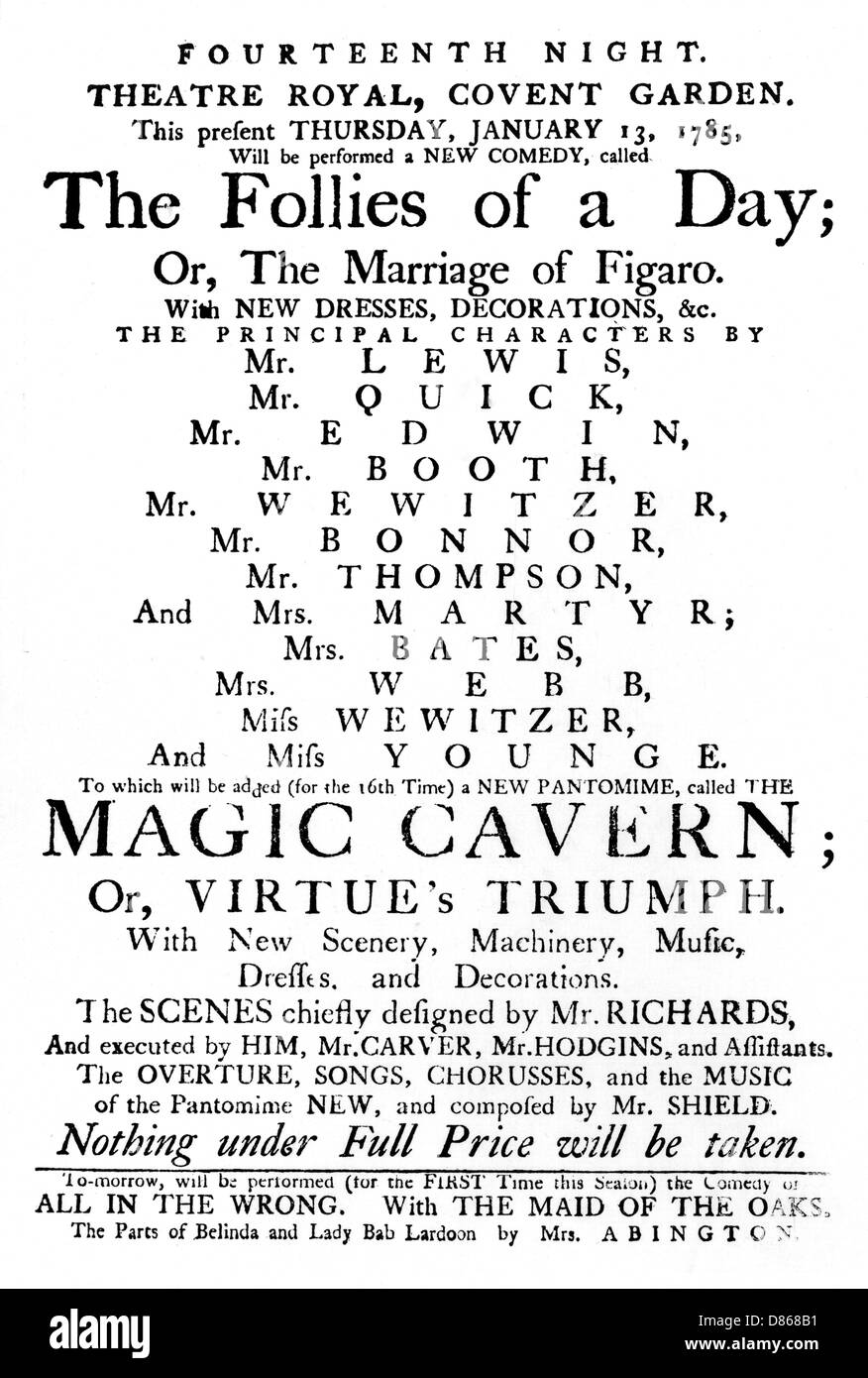 Theatre Royal, Covent Garden Handbill Stock Photo - Alamy