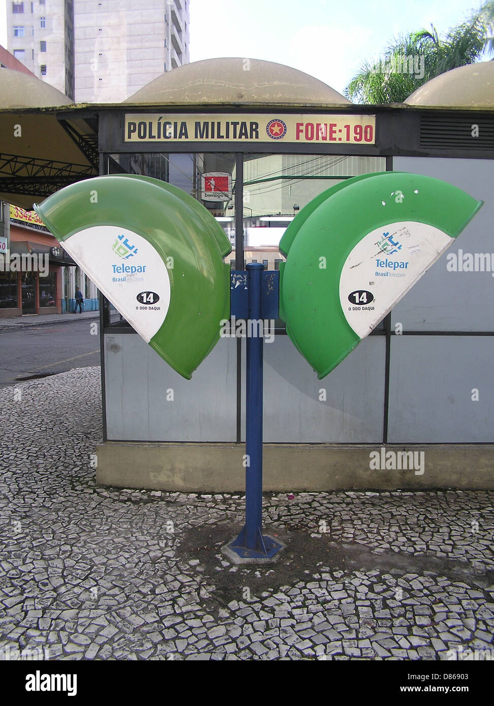 This image shows a traditional telephone booth located in Curitiba ...