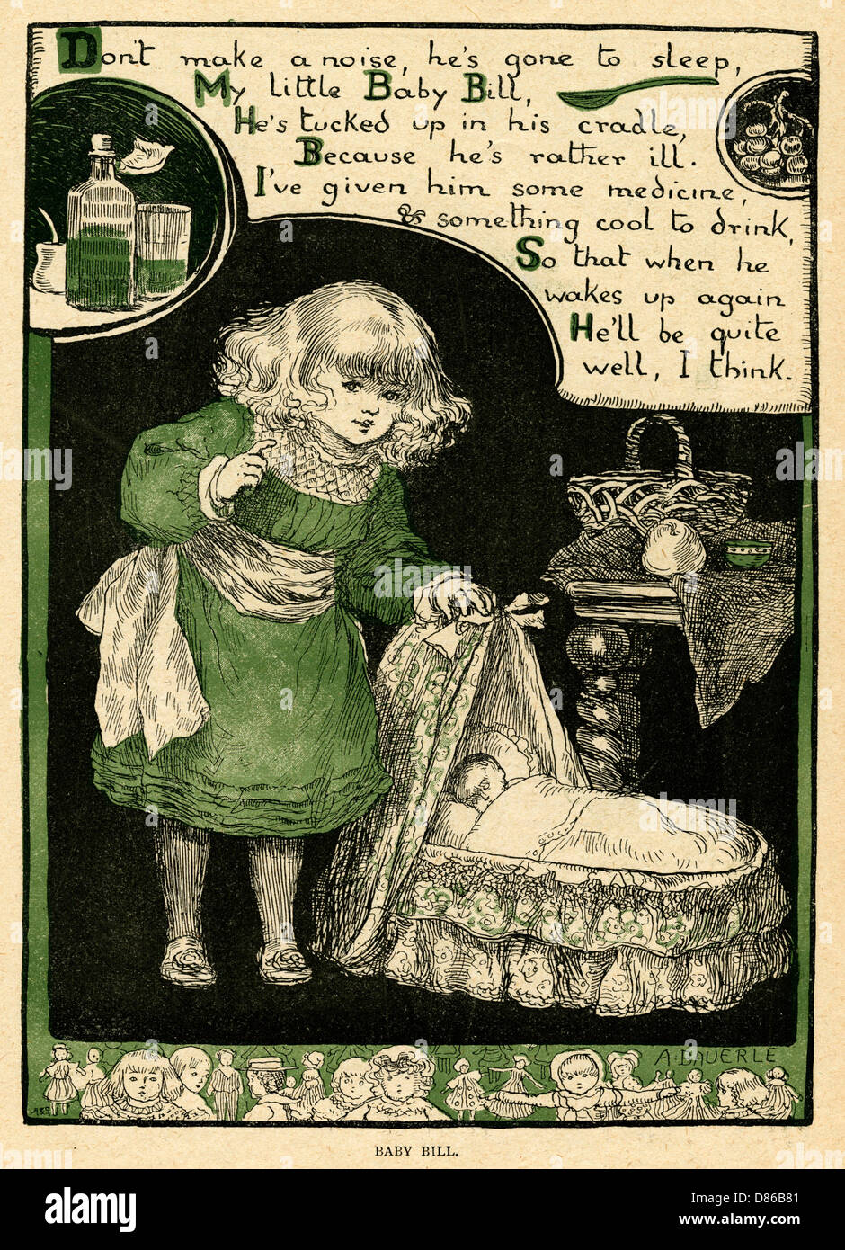 Little girl looking after a sick baby 1897 Stock Photo - Alamy