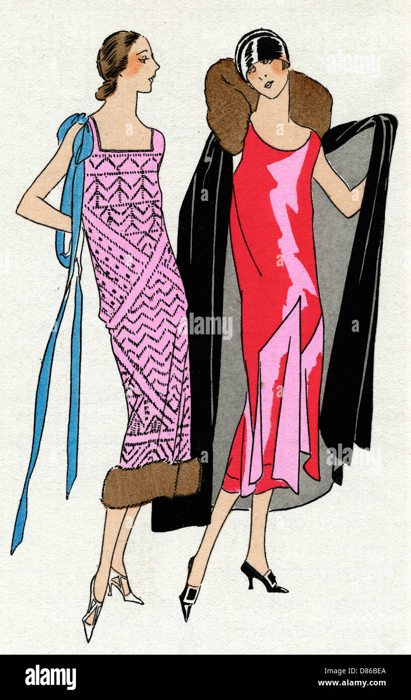 Two ladies in outfits by Jeanne Lanvin and Jean Patou Stock Photo - Alamy