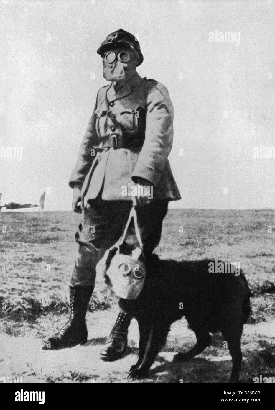 Dog and Handler wearing gas masks at the battle front Stock Photo - Alamy