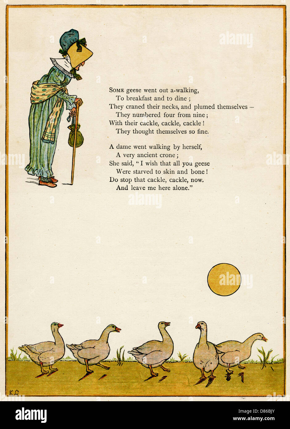 Old lady and five geese Stock Photo - Alamy