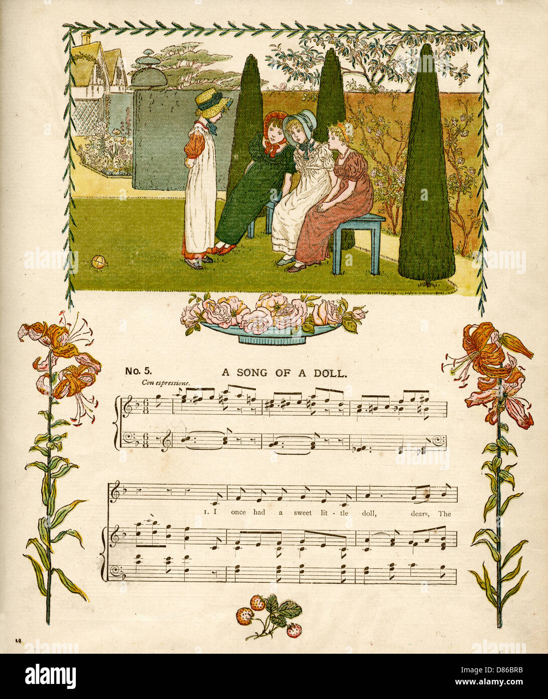 Illustration with music, A Song of a Doll Stock Photo - Alamy