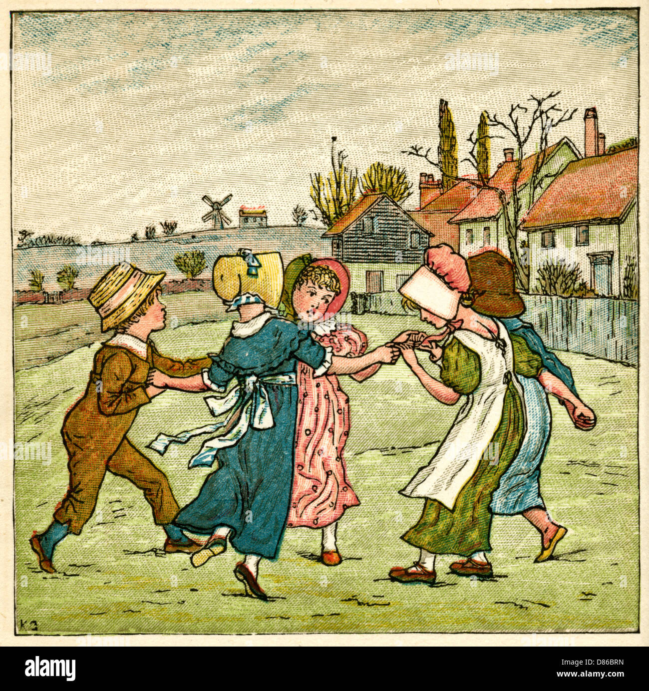 Children dancing in a ring on village green Stock Photo - Alamy