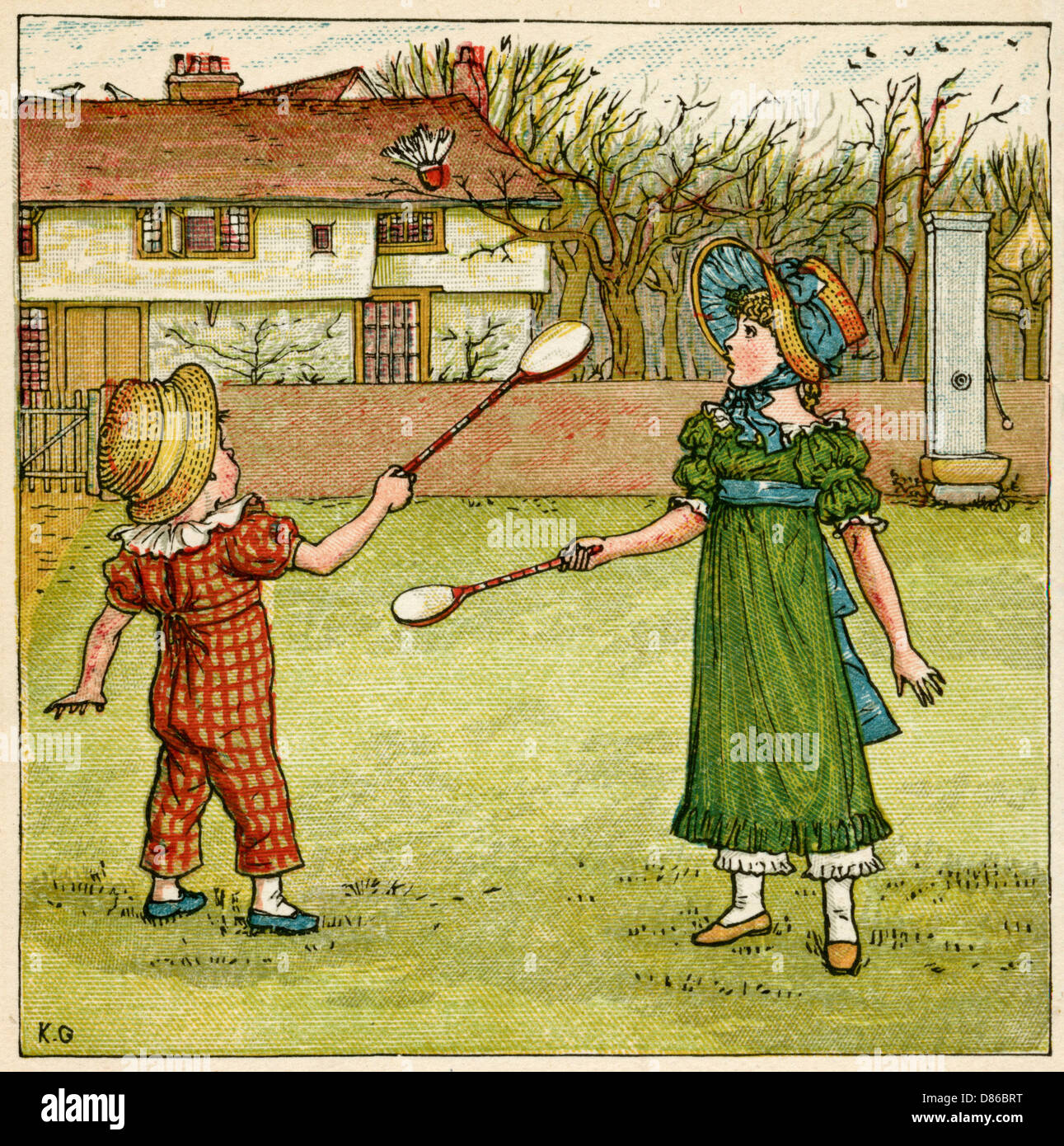 Girl and boy playing shuttlecock and battledore Stock Photo - Alamy