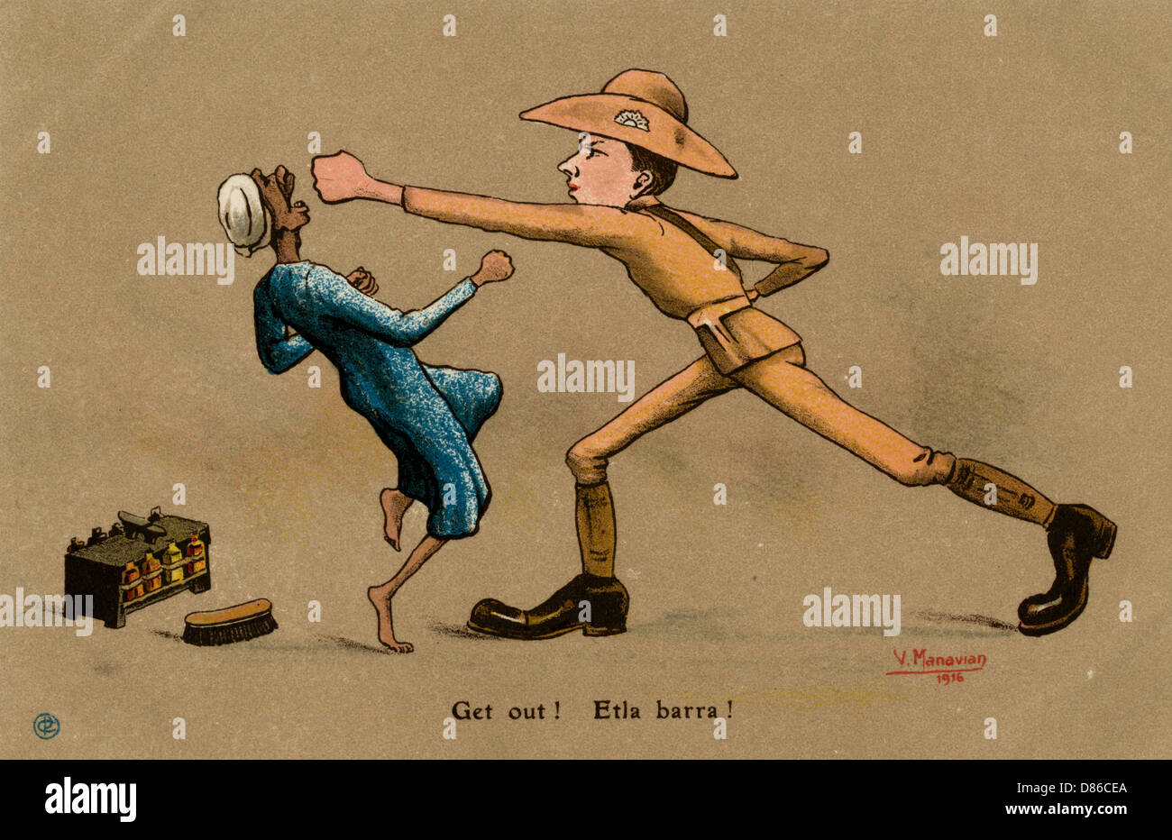 Australian soldier punching shoeshine boy Stock Photo - Alamy