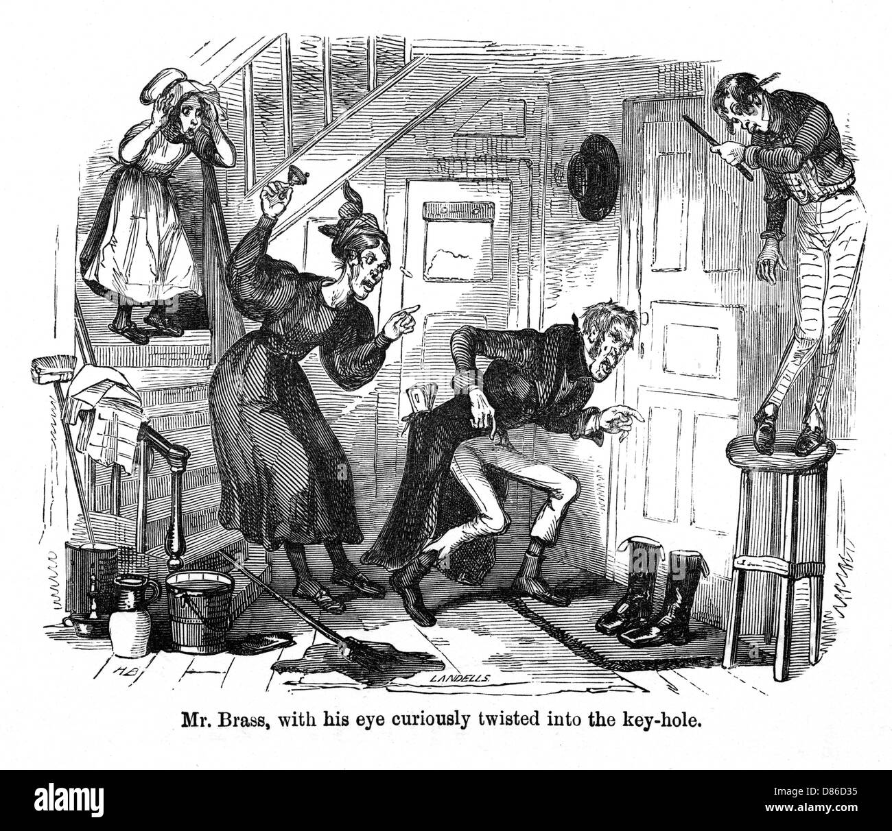 The Old Curiosity Shop, Mr Brass at the keyhole Stock Photo - Alamy